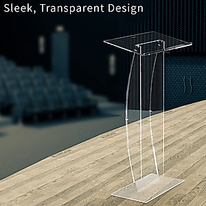 VIVO Acrylic Podium Stand, Sleek Transparent Professional Presentation Lectern with 27 inch Reading Surface Platform, Clear Appearance for Office, Classroom, Restaurant, and More, Stand-PDMA