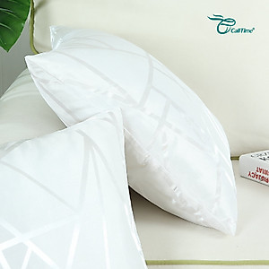 CaliTime Pack of 2 Throw Pillow Covers Cases for Couch Sofa Home Decor Modern Shining & Dull Contrast Triangles Abstract Lines Geometric 16 X 16 Inches White