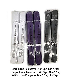 Paper Flower Tissue Pom Poms Graduation and Galaxy Party Favor Supplies (Black,Purple,White,12pc)