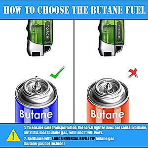 Yeuligo Torch Lighters, Butane Lighter with 360° Flexible Neck and Visible Window, Refillable Grill Lighter with keyhole, Green(without Gas)