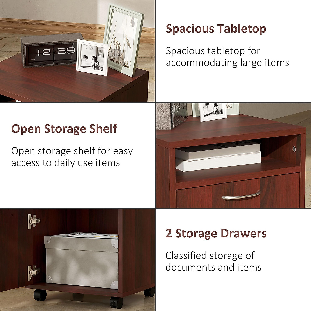 HOMCOM Mobile Storage Cabinet Organizer with Drawer and Cabinet, Printer Stand with Castors, Brown