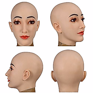 YIQI Silicone Realistic Male to Female Silicone Head Mask for Crossdresser Transgender Handmade Costumes (Ivory White)