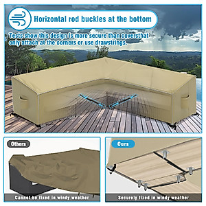 Velway Patio Sectional Sofa Cover V-Shaped Waterproof Super Windproof Sectional Couch Cover 85"x85" for Outdoor Garden Heavy-Duty UV Resistant Furniture Cover with 2 Air Vents Camel