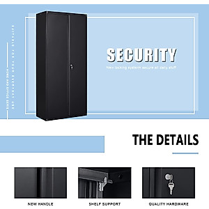 GREATMEET Metal Storage Cabinet with Locking Door and 4 Adjustable Shelves,70.8" H Lockable Steel Storage Cabinet for Home,Office,School Black