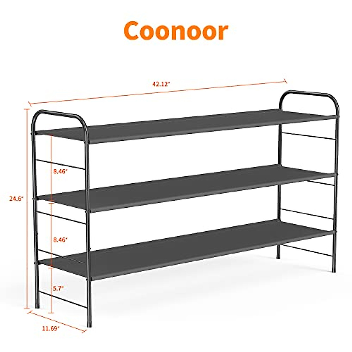 Coonoor 3-Tier Long Shoe Rack Storage for Wide Shoe Shelf Organizer,Black