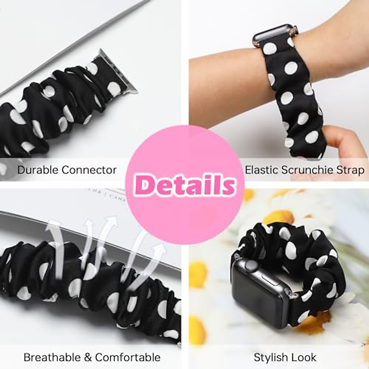 [2 Pack] Scrunchie Band Compatible with Kids Apple Watch Band 38mm 40mm 41mm & 42mm 44mm 45mm,Cute Printed Elastic Solo Loop Bands for iWatch Series 9/8/7/6/5/4/3/SE/SE2/Ultra 2/Ultra,Boys & Girls