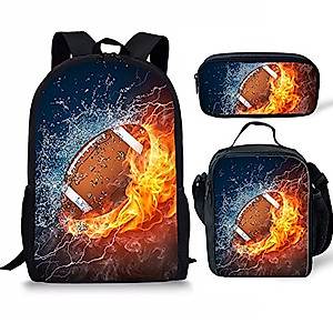 FANCOSAN Water Flame Football Kids Backpack Travel Rucksack, Schoolbag+Lunch Bag+Pencil Bag 3 Piece/Set