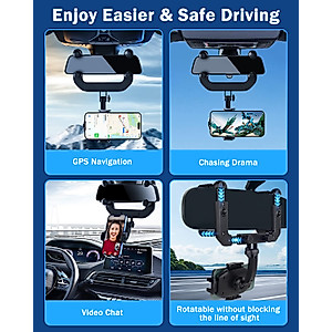 HNDJYT Rear View Mirror Phone Holder for car,Phone Mount for Car, Rotatable Car Phone Mount Rearview Mirror Phone Holder for Car Compatible with iPhone Samsung LG All 4-7 Inch Cell Phones