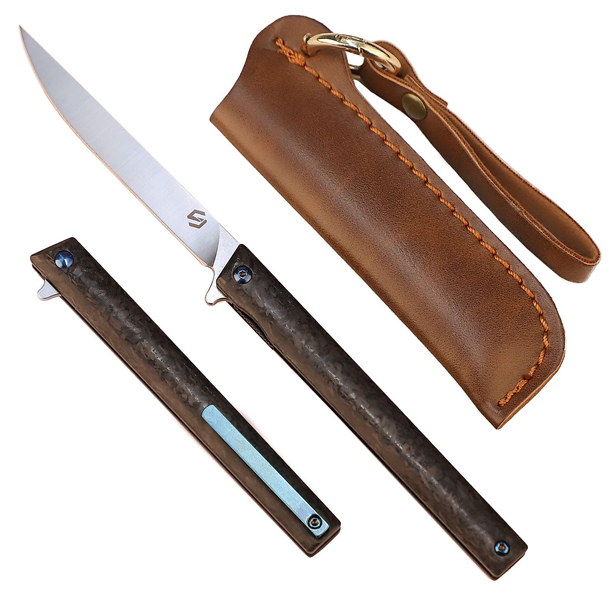 Samior GP035 Small Slim Folding Pocket Flipper Knife, 3.5 inch M390 Drop Point Blade, Marble Carbon Fiber Handle Liner Lock Pocket Clip, Gentleman's EDC Knives