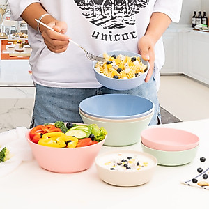 DYB DONGYONGBAO Unbreakable Plastic Cereal Bowl 60 oz And 20 oz, Wheat Straw Bowl Set of 8, Microwave And Dishwasher Safe for Cereals, Salads, Soups, Snacks. Great for Adults And Kids.…