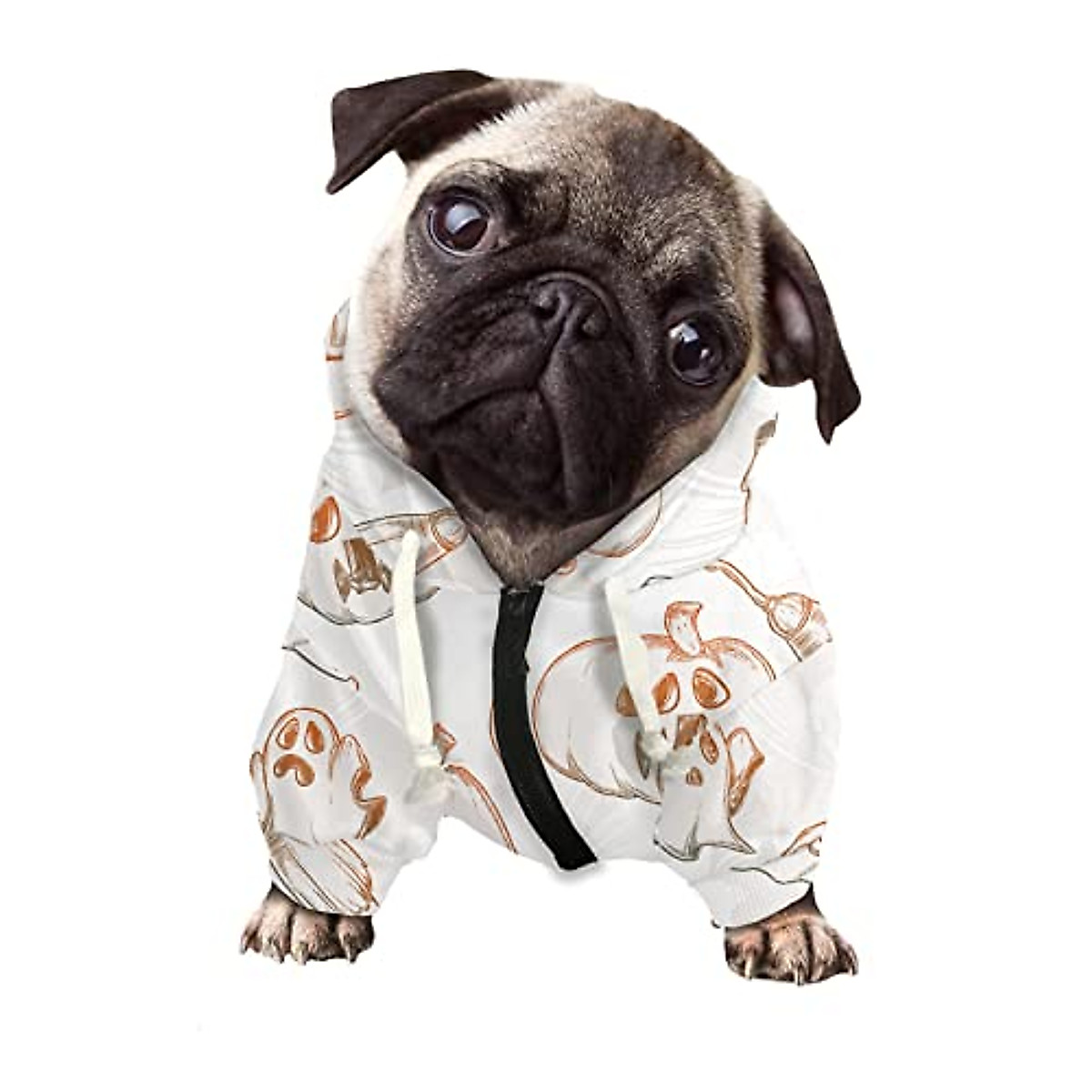 DDFS Classic White Color Dog Halloween Costumes Puppy Clothes with Pocket Fashion Design Pumpkin Pattern Comfy Soft Flattering Doggie Outdoor Pullover Dog Hoodies Puppy Shirts Sweatshirts Small Size