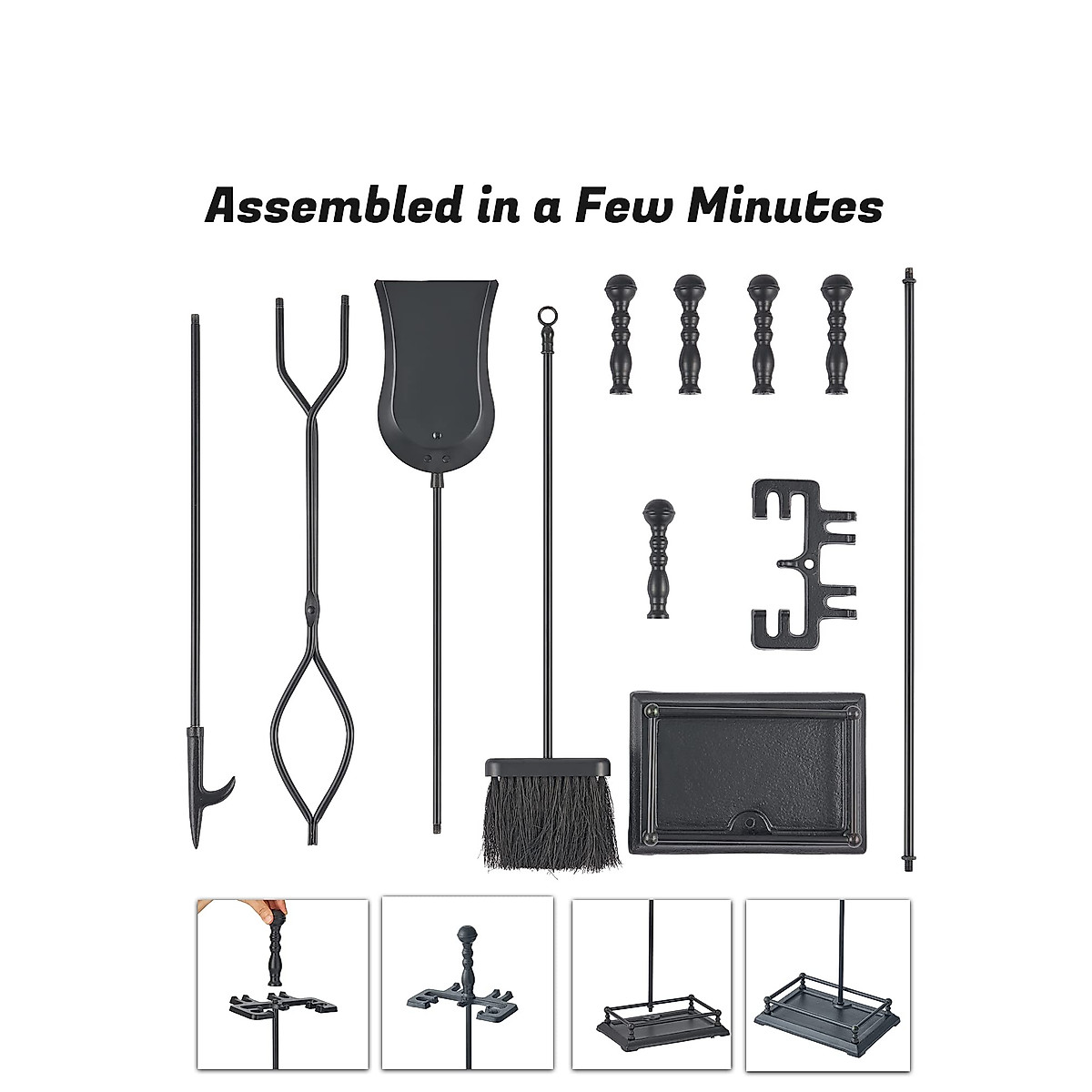 Lichamp Fireplace Tools Set, 5-Pieces Indoor Outdoor Sturdy Fire Place Poker Sets with Retro Handle, FTS25BK