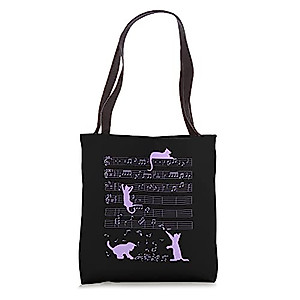 Cute Cats Music Notes Purple Musician Art Tote Bag