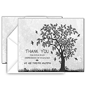 Funeral thank you cards with envelopes Celebration of life Floral Tree acknowledgment memorial Sympathy Christian Thank you notes (40 Pack)