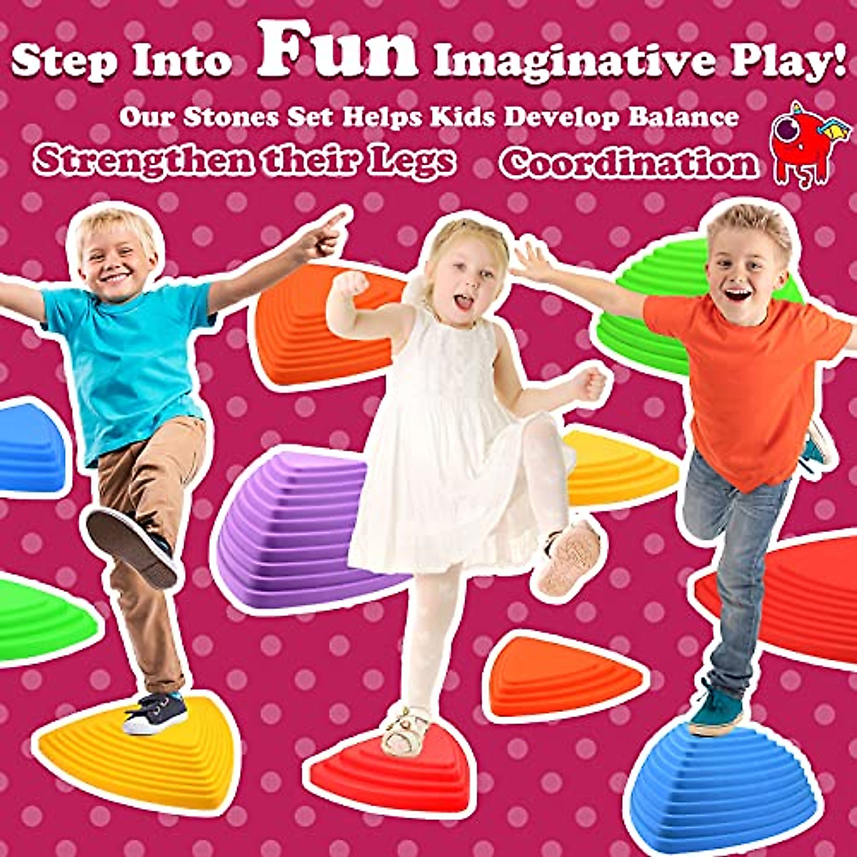 Gentle Monster Stepping Stones for Kids, Set of 11 Pcs for Balance with Non-Slip Bottom - Exercise Coordination and Stability