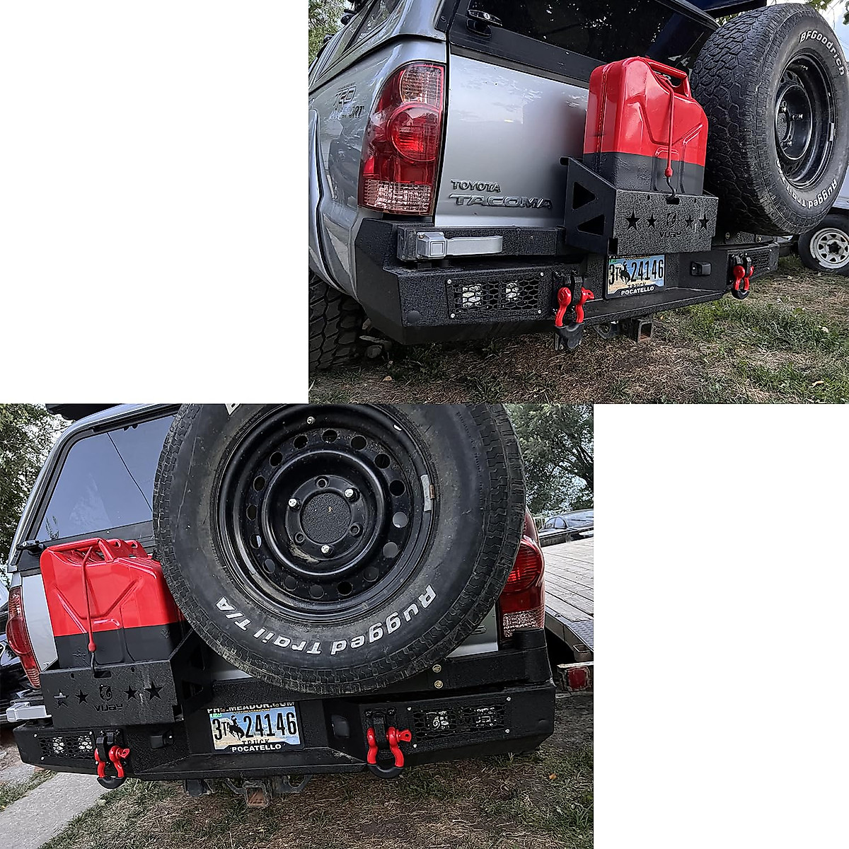 LUYWTE New Black Texture Steel Rear Bumper With Spare Tire Carrier&Sensor holes&D-Rings For 2005-2015 Tacoma