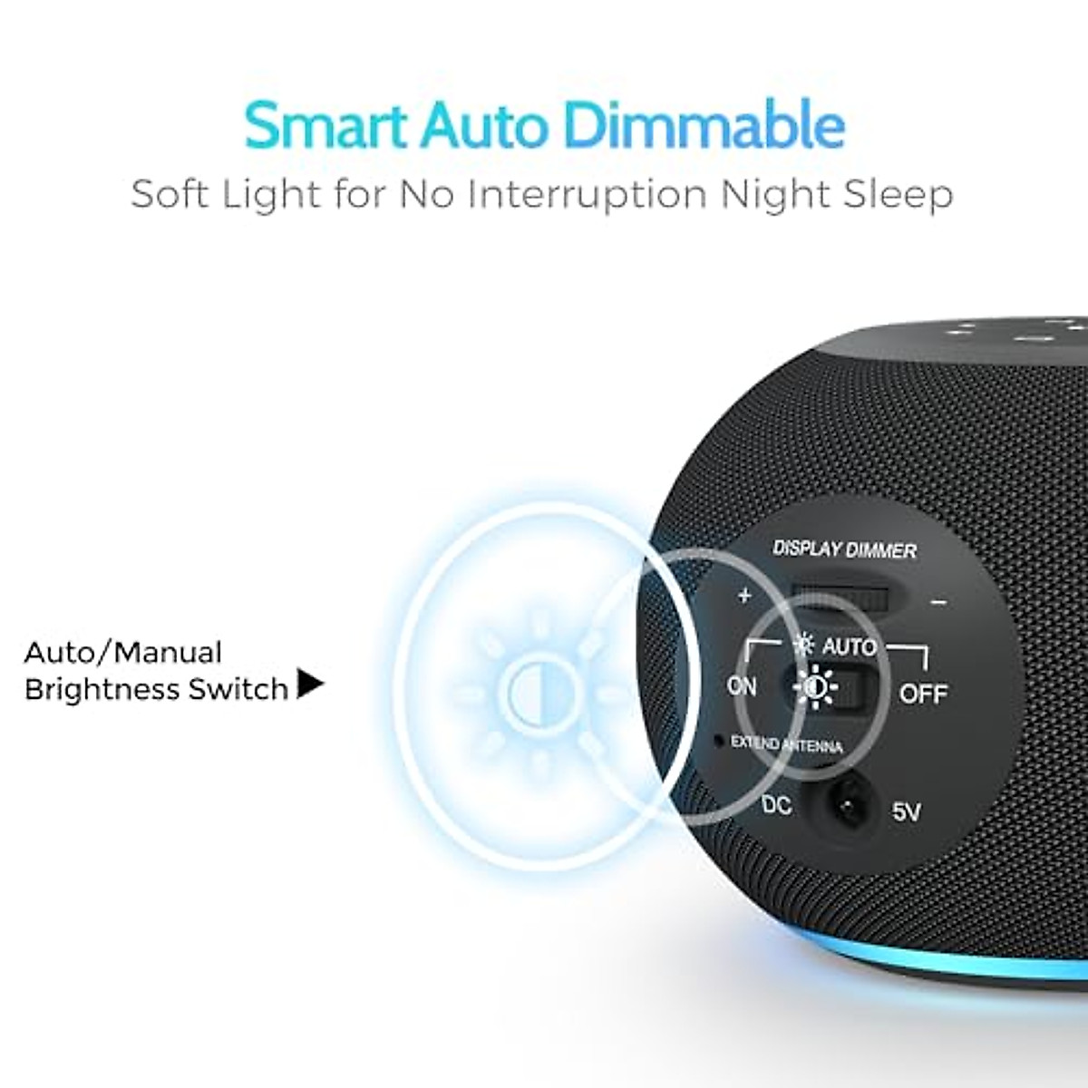 REACHER Digital Alarm Clock Bluetooth Speaker with FM Radio, Auto-Dimmable, 7 Wake Up Sounds, Gradient Light, 30-Level Volume, Memory Function, Bedroom/Office Clock Radio for Kids Adults Seniors
