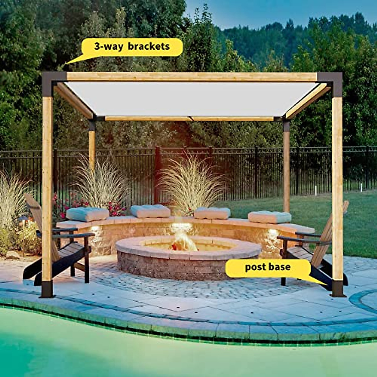 6x6 Pergola Kit,Pergola Brackets 3-Way Right Angle Corner Bracket and Post Base with Black Powder Coated, Modular Sizing Woodworks DIY Pergola Kit, Outdoor Pergola/Gazebo Hardware for 6X6 Lumber………