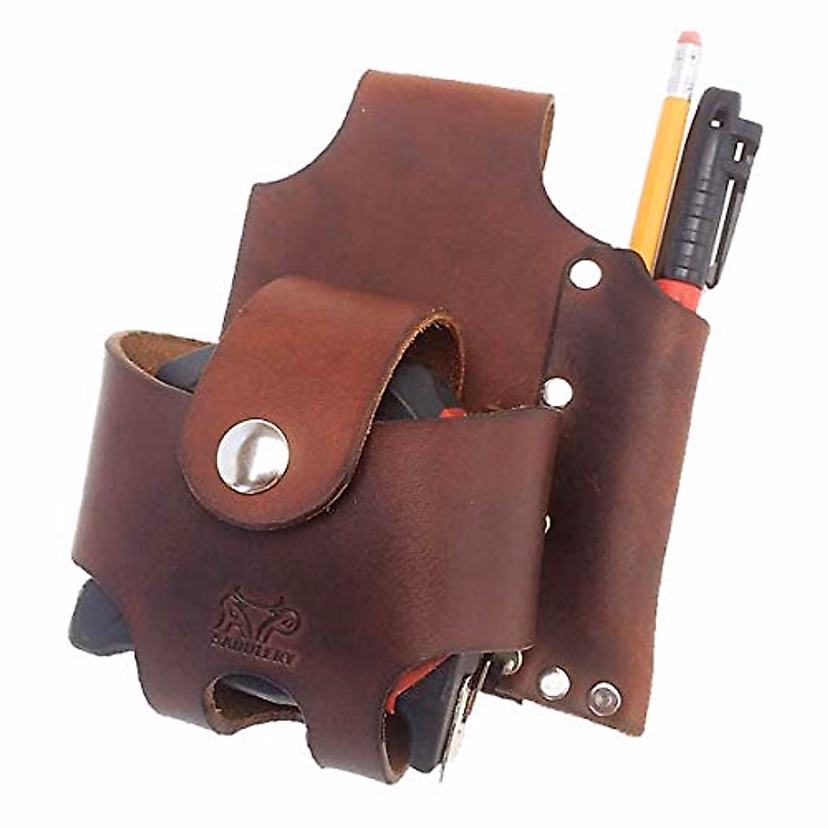 Basket Style Tape Measure Holder with Pencil Pouch (Dark Brown)