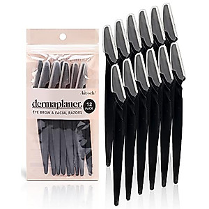 Kitsch Dermaplaning Tool - Face Razor for Women | Eyebrow Razor & Face Shaver for Women | Facial Hair Removal for Women | Facial Razors for Women | Dermaplane Razor for Women Face, 12 pc (Black)