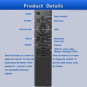 Voice Remote Control Replacement for Samsung Smart TV Remote Controller with Voice Function, Replacement for Samsung Crystal UHD QLED 4K 8K Smart TVs(2020/2021/ 2022) (BN59-01385A)