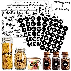 Megavava 281 Kitchen Pantry Labels + 144 Preprinted Round 1.5" Spice Labels,Pantry Labels for Containers, Food Label Stickers