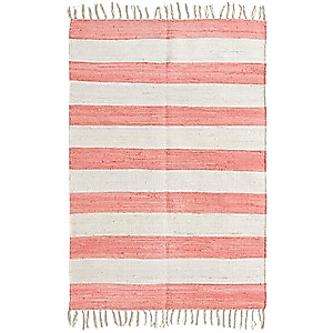 Unique Loom Chindi Rag Collection Area Rug - Striped (4' 1" x 6' 1" Rectangle, Coral and Ivory)