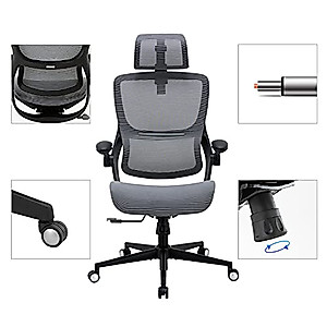 X XISHE Office Chair, Ergonomic Mesh Office Chair, High Back Desk Chair - Adjustable Headrest with Flip-Up Arms, Tilt Function, Lumbar Support, and PU Wheels, Swivel Computer Task Chair