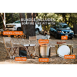 Solo Stove Bonfire Ultimate Bundle 2.0 | Smokeless Fire Pit, Stand, Shelter, Shield, Lid, Handle, Sticks&Tools, Portable Camping Accessories, Wood Burning, Stainless Steel, H: 16.75in x Dia: 19.5in