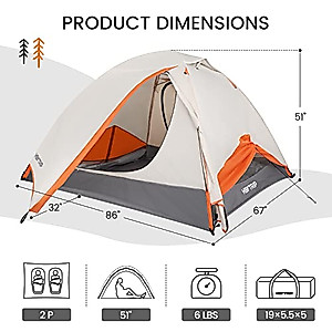 HEYTRIP Backpacking Tent 2 Person Ultralight Camping Tent with Removable Rainfly, Two Doors Waterproof Camp Tents for Hiking & Family Camping, Beige