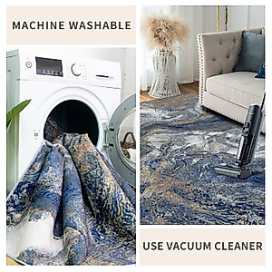 Luxcrest Marble Area Rugs for Living Room Carpet for Bedroom, Washable Area Rug Indoor Modern Rug Home Office Rug Dining Room Soft Low Pile Non-Shedding Rug (Blue/Gold, 8x10)