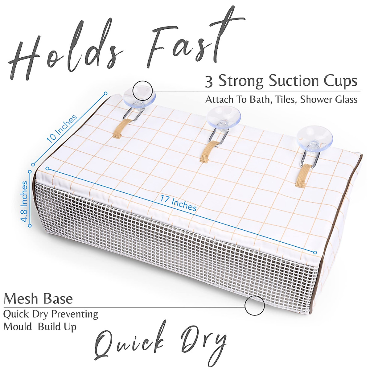 Large Bath Toy Storage with A Quick Dry Mesh Base. Sturdy Bath Toy Holder with 3 Strong Suction Cups. The Bath Toy Organizer Keeps Your Bathroom Tidy. Bathtub Toy Holder (Golden Check)