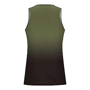Beach Shirts for Men 2023 Regular Big and Tall Gradient Color Sleeveless Tank Tops Summer Casual Round Neck Shirt Custom Shirts for Men Army Green M
