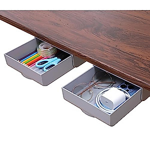 LuluEasy 2 Pack Under Desk Drawer Self-Adhesive Hidden Desktop Organizer, Attachable Desk Drawer Slide Out, Table Storage Tray for Pencil Pen Stationery Home Office Organization, Large Gray
