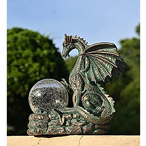 TERESA'S COLLECTIONS Garden Sculptures & Statues, Solar Dragon Outdoor Statues Figurines, Resin Bronze Gothic Decor Lawn Ornaments for Patio Table Deck Balcony Yard Decorations, 8.9 Inch