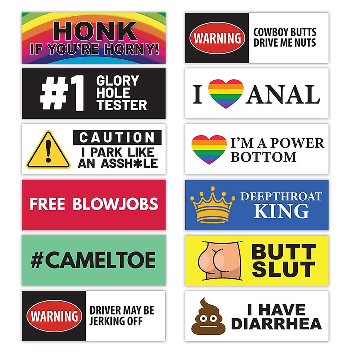 Rio Salto 12-Pack Funny Bumper Sticker Pranks Gifts for Adults Practical Jokes Prank Car Sticker Gay Pride Gags Pranks for Work Office Magnetic Stickers Dirty Items Gift Prankster Stuff for Adults
