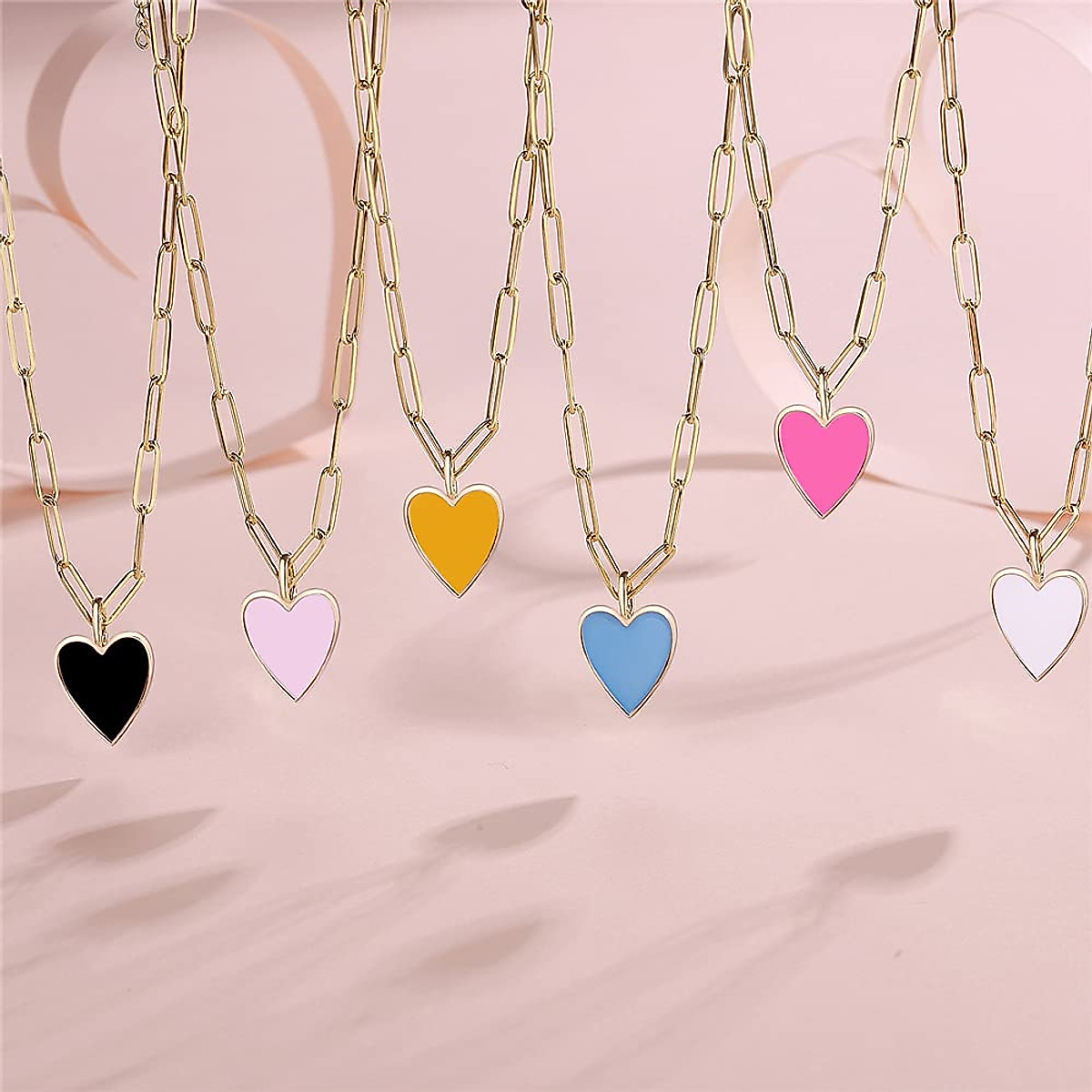 Meeran Heart Necklace for Women,Preppy Jewelry Dainty Paperclip Chain Necklace for Women,Cute Black Heart Preppy Necklaces 16+2 Inches