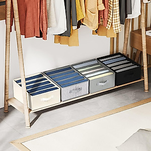 DIMJ Wardrobe Clothes Organizer, Fabric Drawer Organizer Clothes, Pants Jeans Sweater Organizer for Closet, Foldable Closet Storage Organizers, 5 Grids Clothing Drawer Organizers, 4 Pack Ash Grey