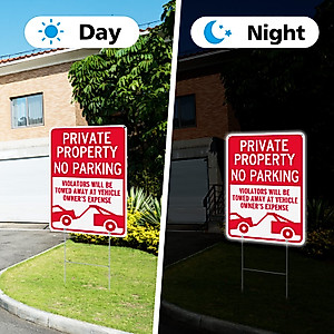 GicnKeuz 2 Pack No Parking Sign with H-stakes, Private Property Sign, 14"×10" Reflective Aluminum Sign, Fade Resistant/Waterproof, Including Screws, Easy to Install, Outdoor Use