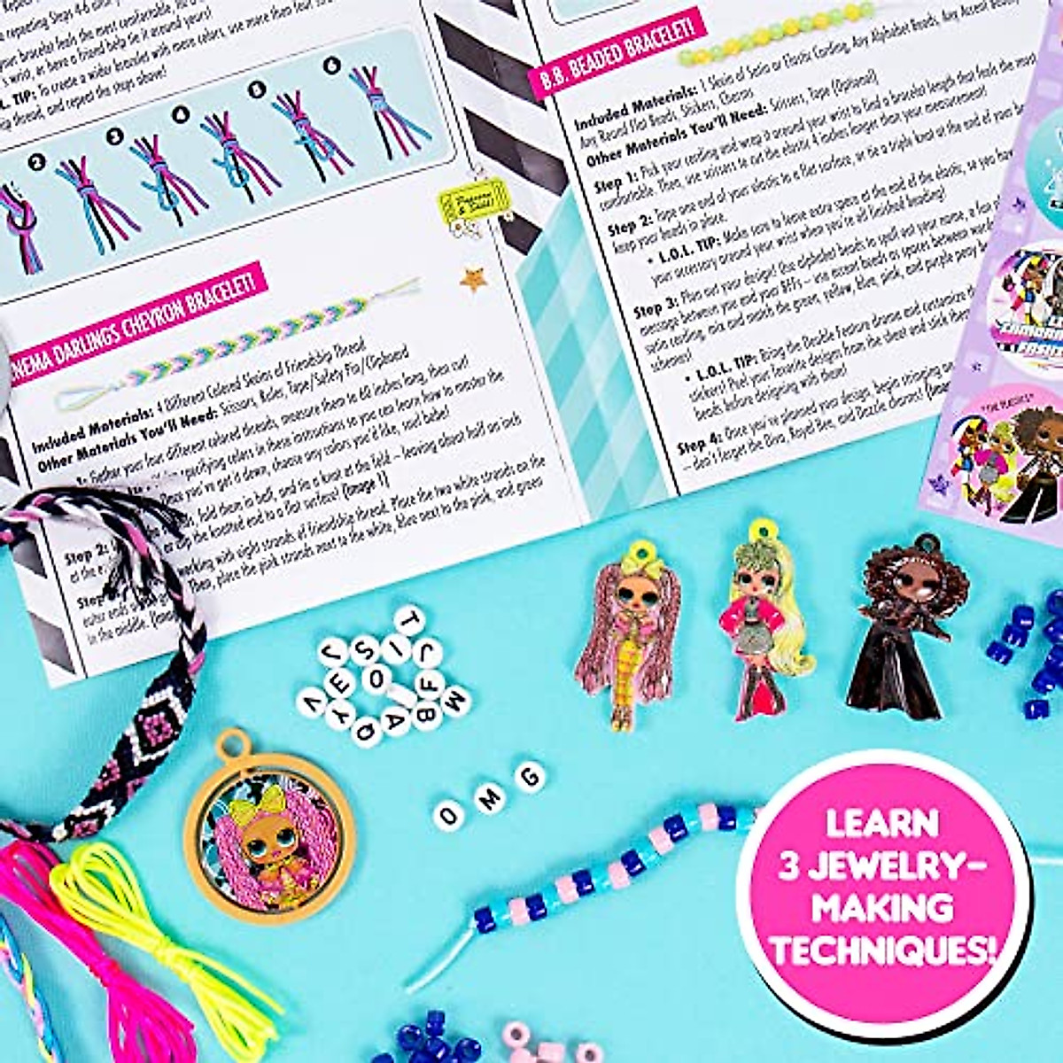 L.O.L. Surprise! O.M.G. Double Feature Ultimate Jewelry Studio, Over 2500 Beads, Create 50+ Pieces of Jewelry Doll Charms, Alphabet Beads & Stickers, Bead Kit for Kids Ages 6, 7, 8, 9