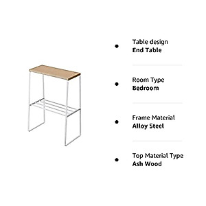 Yamazaki Home Narrow Living Room End Table - Slim Side Storage Shelf Stand Furniture Metal and Wood Modern Skinny Accent Table Steel + WoodWhite