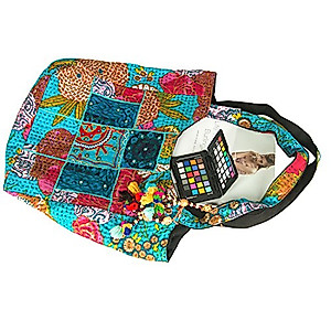 TribeAzure Large Oversize Blue Canvas Shoulder Bag Handbag Unique Tote Quilt Vintage Beach Travel Summer