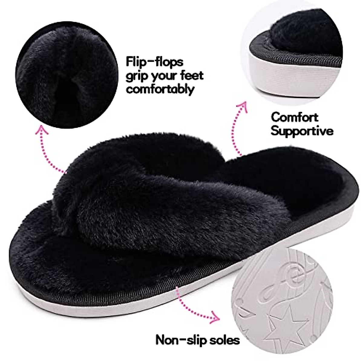 techcity Boys Girls Fuzzy Flip Flop Slippers Kids Cute Soft Comfy Open Toe Fluffy Slip On Thong Flat Sandals House Home Fur Slides Indoor Outdoor