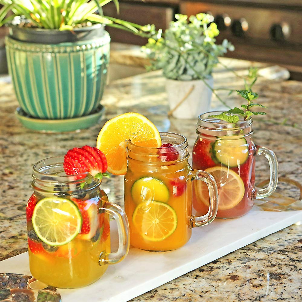 Kate Aspen Large Glass Jars with Lids and Handles, Mason Jars Mugs, Drinking Glass and DIY Favor Decor, Wide Mouth, 12 oz. (1)