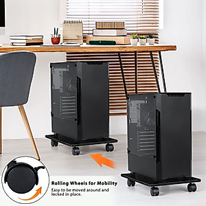 Computer Tower Stand, Set of 2 Pc Tower Stand, Floor Pc Stand for Under Desk, Wooden CPU Holder Stand Cart with Lockable Wheels, for Office, Home(Black)