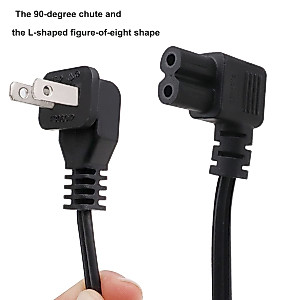 Taiss TV Power Cord, 10ft (3m), 90° Angle 2-pin to L-Shaped Power Cord Replacement, Suitable for AC Power Cords Such As 18AWG LED TVs
