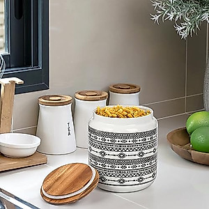 Hedume Kitchen Canister, Ceramic Large Food Storage Jar with Airtight Seal Wooden Lid, 100 Fl Oz Porcelain Food Storage Canister for Home and Kitchen Serving for Coffee, Sugar, Tea, Flour and More
