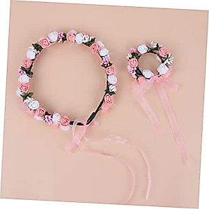 Abaodam 2pcs Floral Headband Hair Jewelry for Wedding Bridal Tiara Corsage Bracelet Corsage Wristlet Floral Headdress Wreath Hairband Hair Accessories Headgear Wristband Bride The Flowers