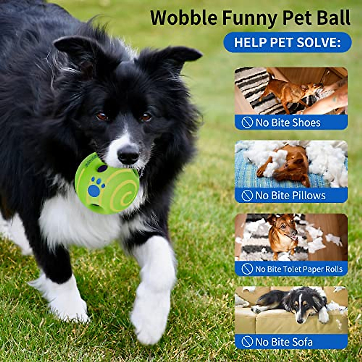 PAEYOOR Giggle Ball for Dogs,Interactive Dog Toys Wobble Wag Wiggly Giggly Active Rolling Ball Funny Sounds,Durable Safe Dog Toy Balls Birthday Gift for Large Medium Dogs,Green,5.5inch