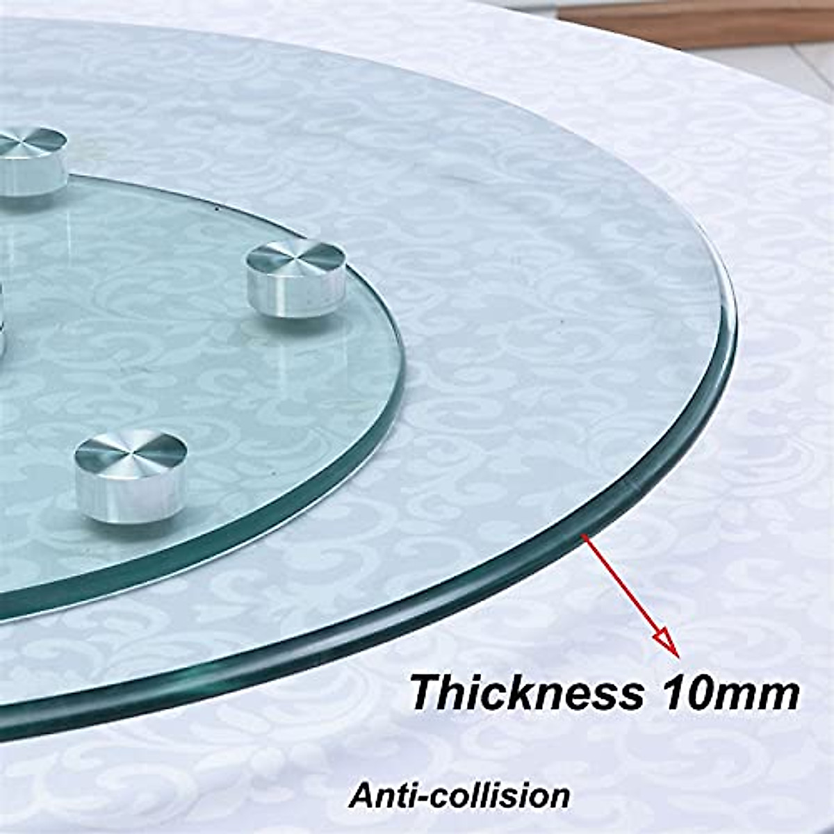 Lazy Susan Turntable for Kitchen - 24" 36" 40" Transparent Rotating Round Turntable with Auxiliary Wheel design, 360 Degree Swivel Dining Table Serving Tray, Aluminum alloy (Size : 90cm/35.4in)
